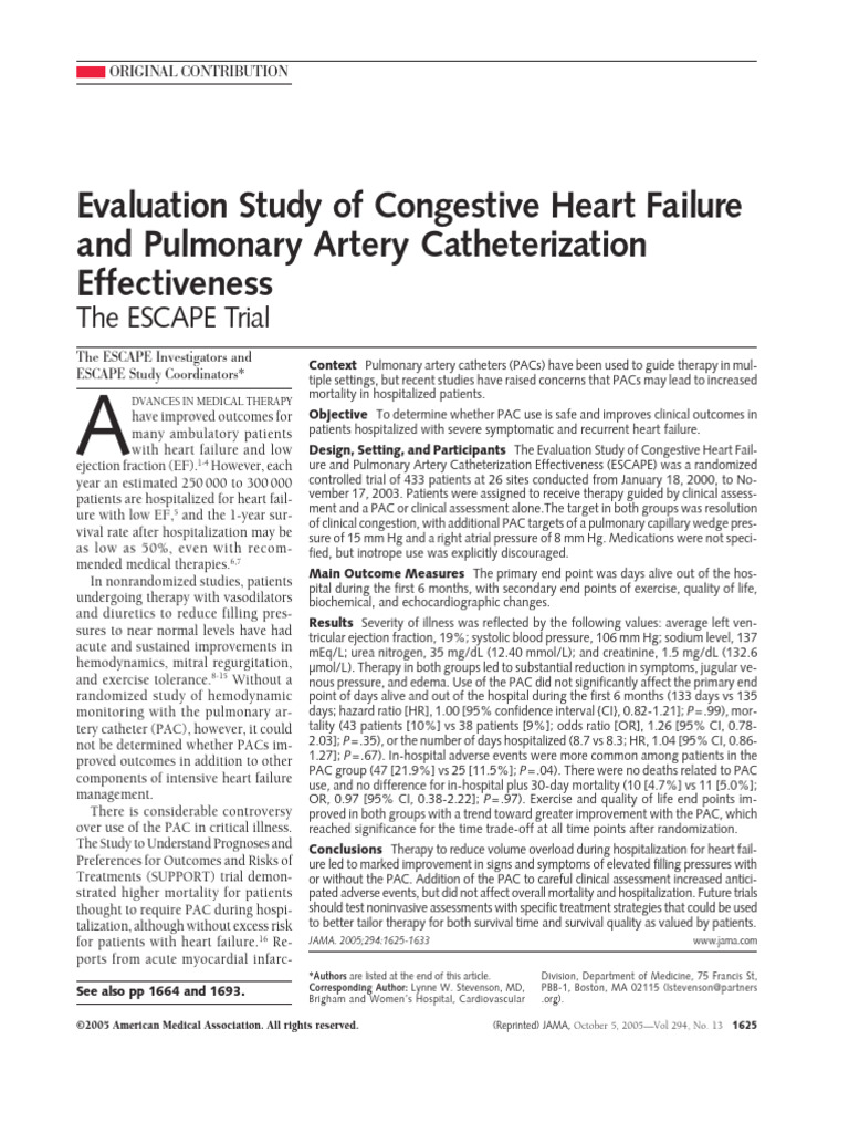 Evaluation Study of Congestive Heart Failure and Pulmonary Arter 2005 ...