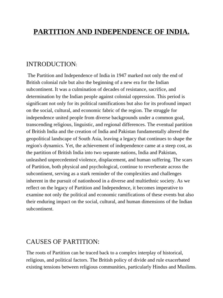 India’s Partition and Independence Explained | PDF | Partition Of India ...