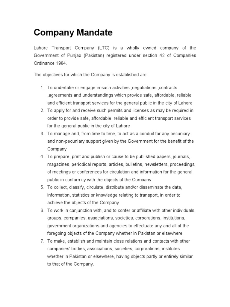 Company Mandate | Bus | Lease