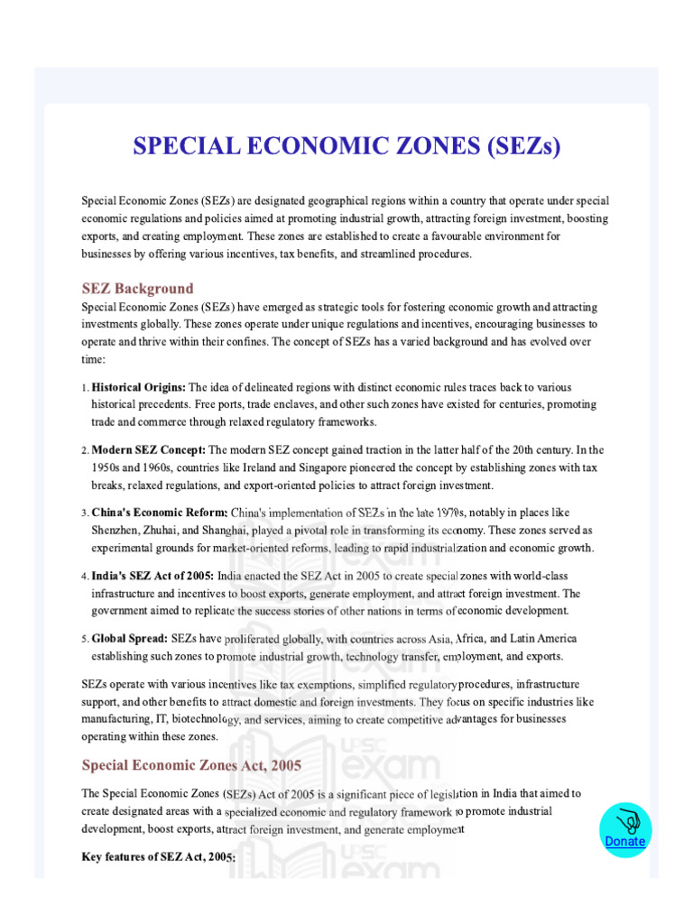 Special Economic Zones (Sezs) | PDF