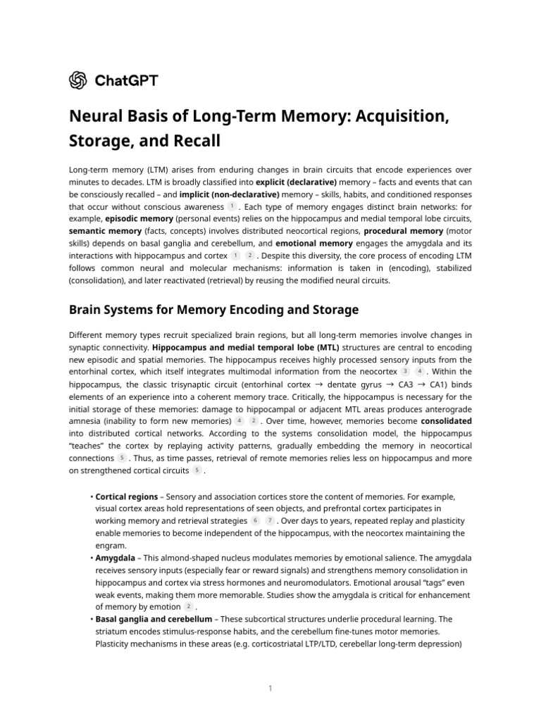 Neural Basis of Long-Term Memory - Acquisition, Storage, and Recall ...