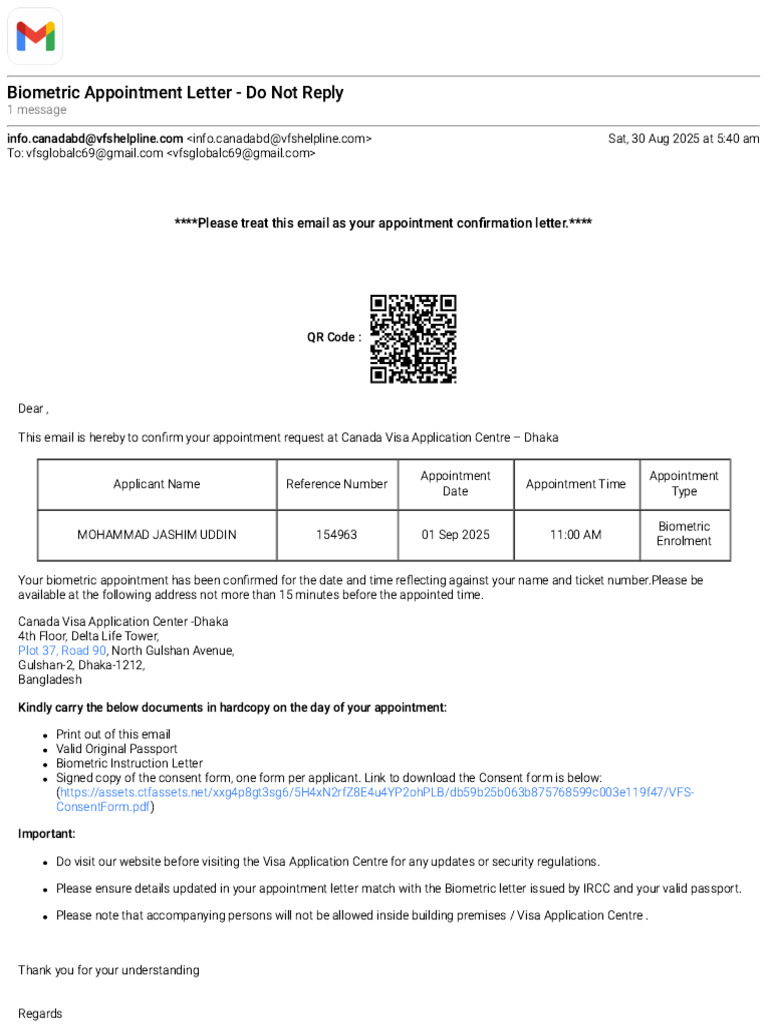 Canada Biometric Appointment Confirmation | PDF | Travel Visa ...