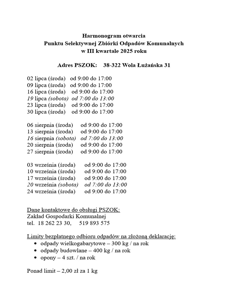 PSZOK - III Kwartal 2025 R. | PDF