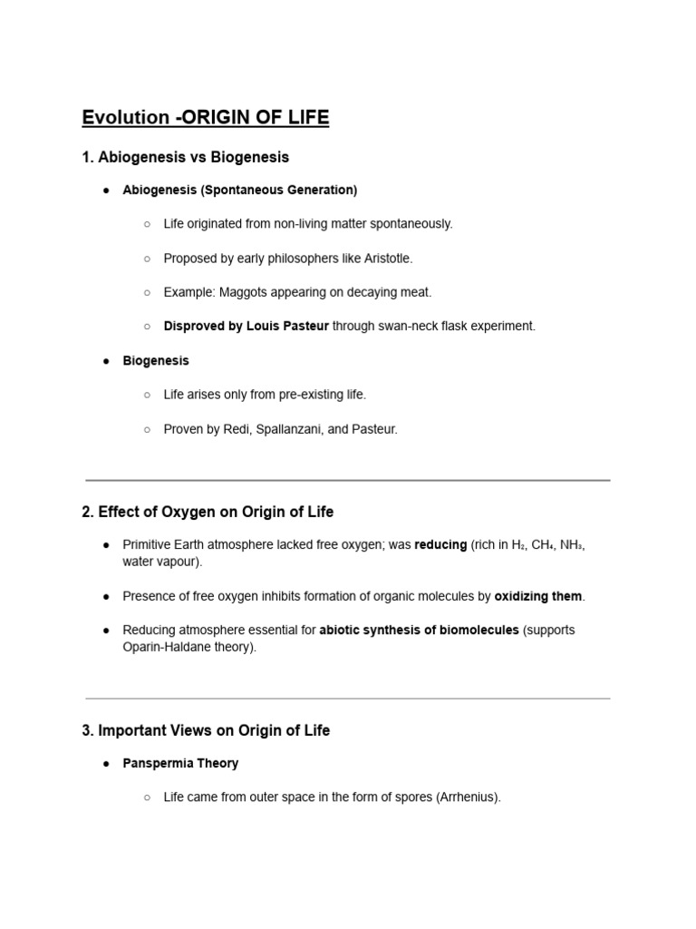Evolution - Origin of Life | PDF | Natural Selection | Abiogenesis