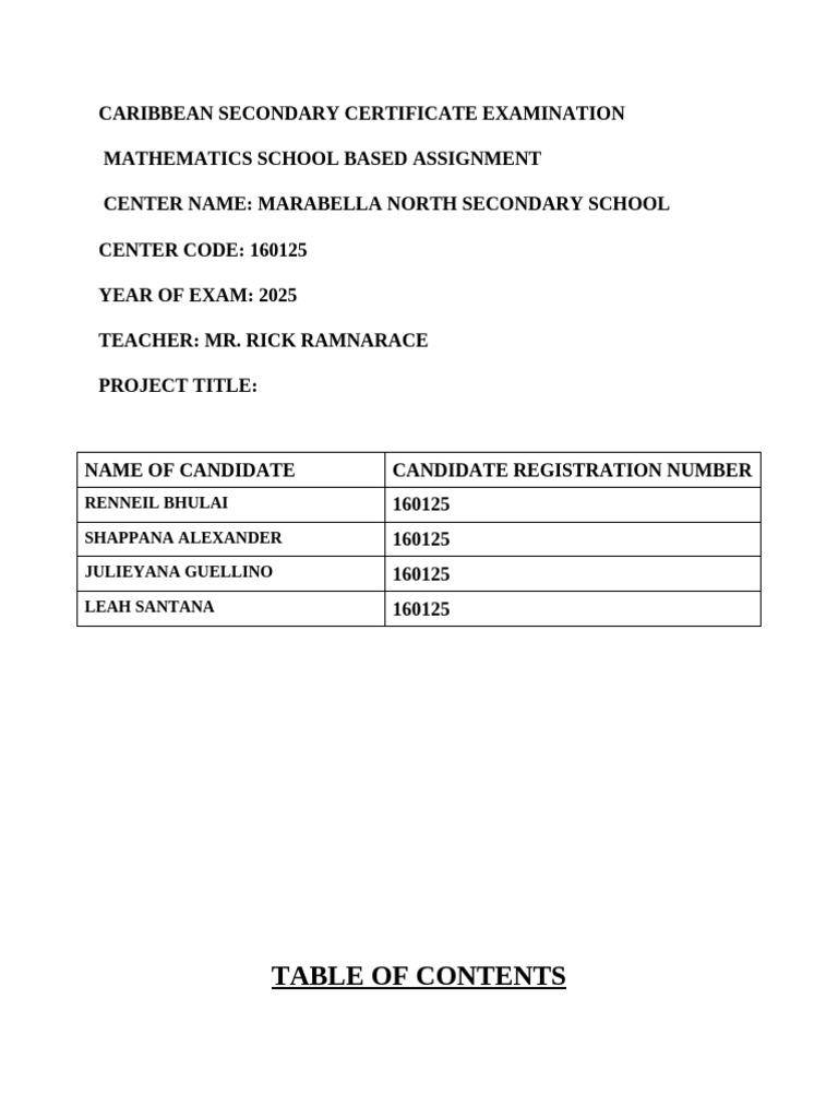 CSEC Mathematics Assignment 2025 | PDF