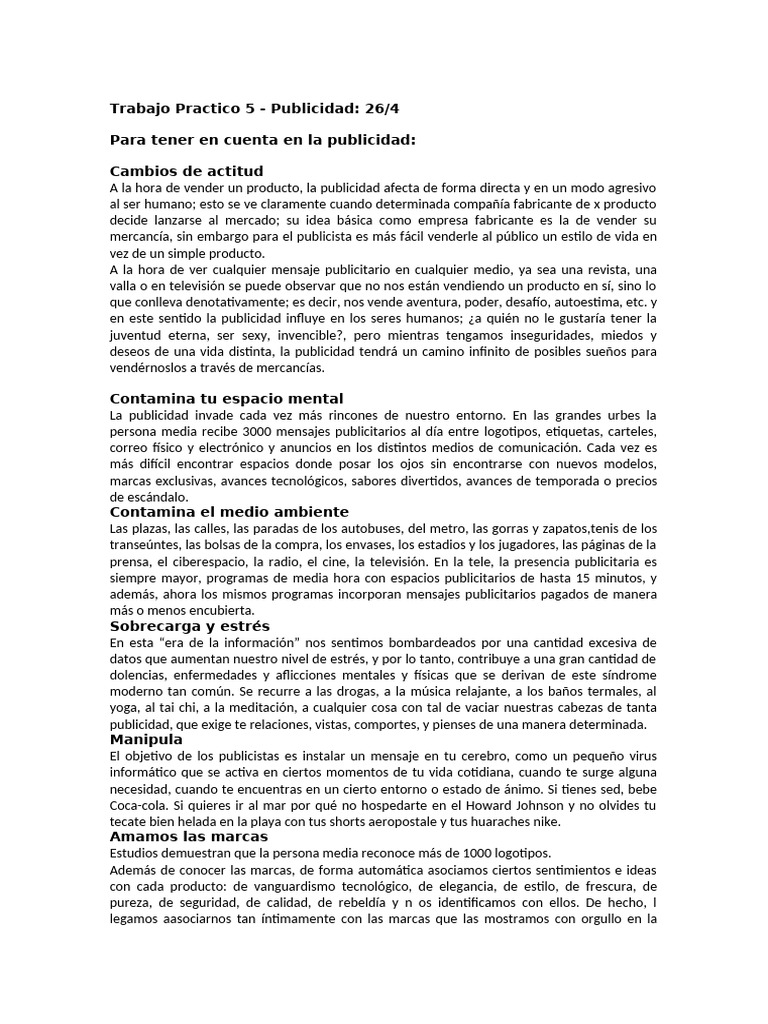 Trabajo Practico #5 - Publicidad | PDF | Publicidad | Estereotipos