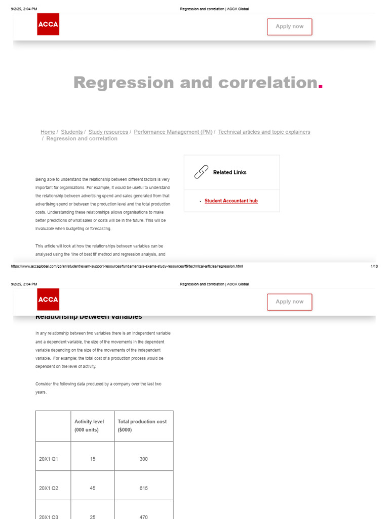 Regression and Correlation Analysis Guide | PDF | Regression Analysis ...