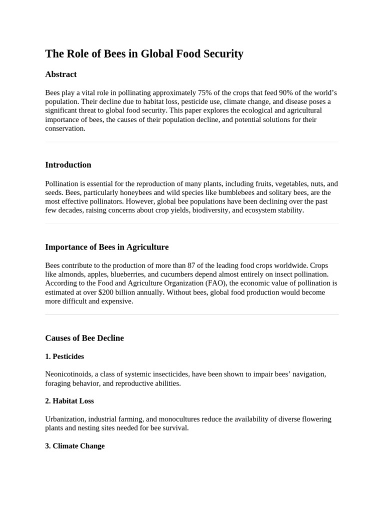 The Role of Bees in Global Food Security | PDF | Pollination | Agriculture