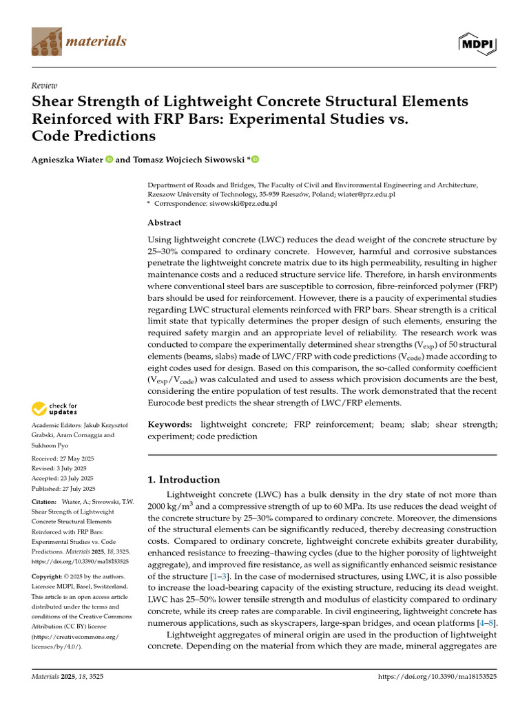 Shear Strength of Lightweight Concrete Structural Elements Reinforced ...