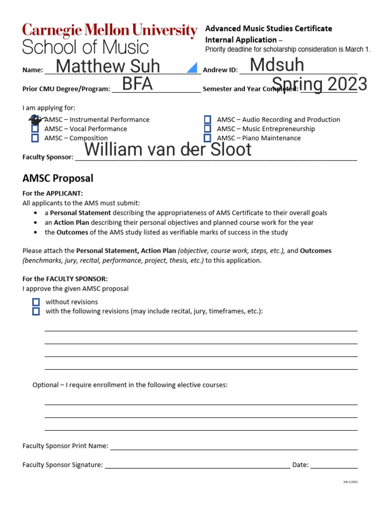 AMSC Application for Music Studies | PDF