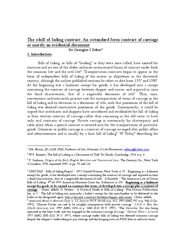 Bill of Lading A Contract of Carriage | PDF | Bill Of Lading | Consignee