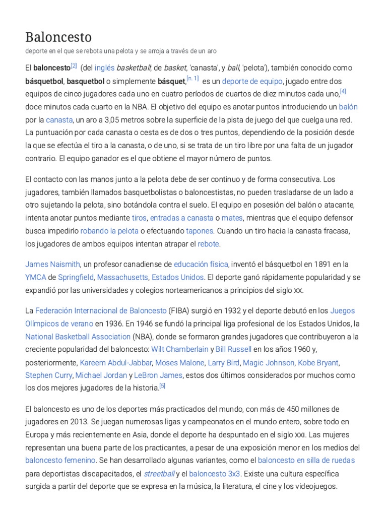 Historia del Baloncesto | PDF | Juegos de pelota | Asociacion Nacional ...