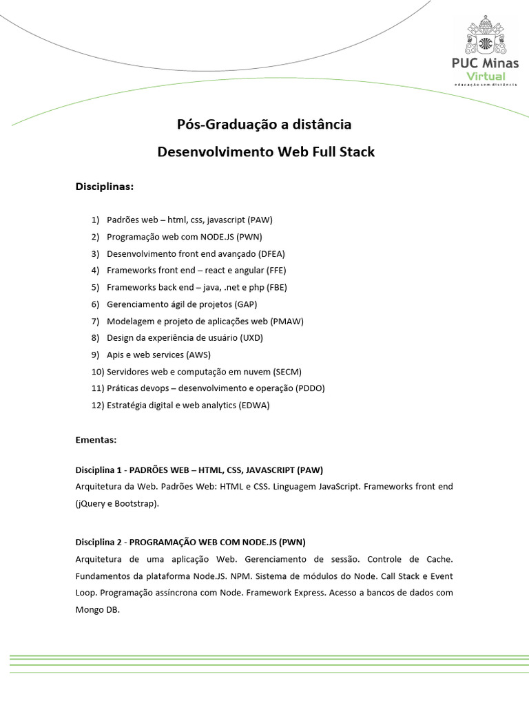 Desenvolvimento Web Full Stack - Ago19 | PDF | Rede mundial de computadores | Internet e Web