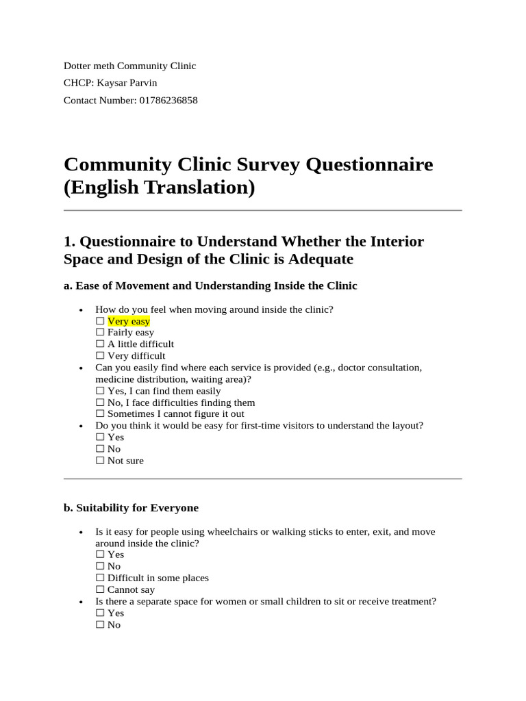 Community Clinic Survey Questionnaire | PDF | Flood