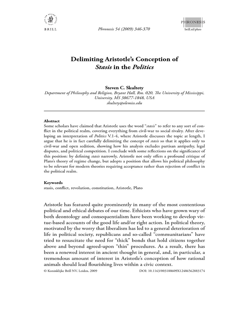Delimiting Aristotle's Conception of Stasis in The Politics | PDF ...