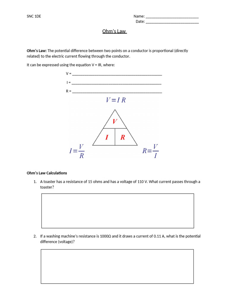 08 Ohms Law Handout | PDF