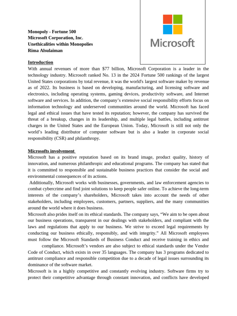 Microsoft - Position Paper | PDF | Microsoft | Monopoly