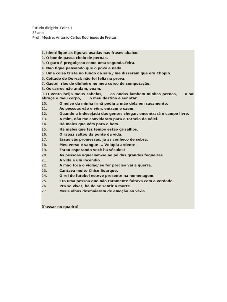 Estudo Dirigido Oitavo Ano | PDF