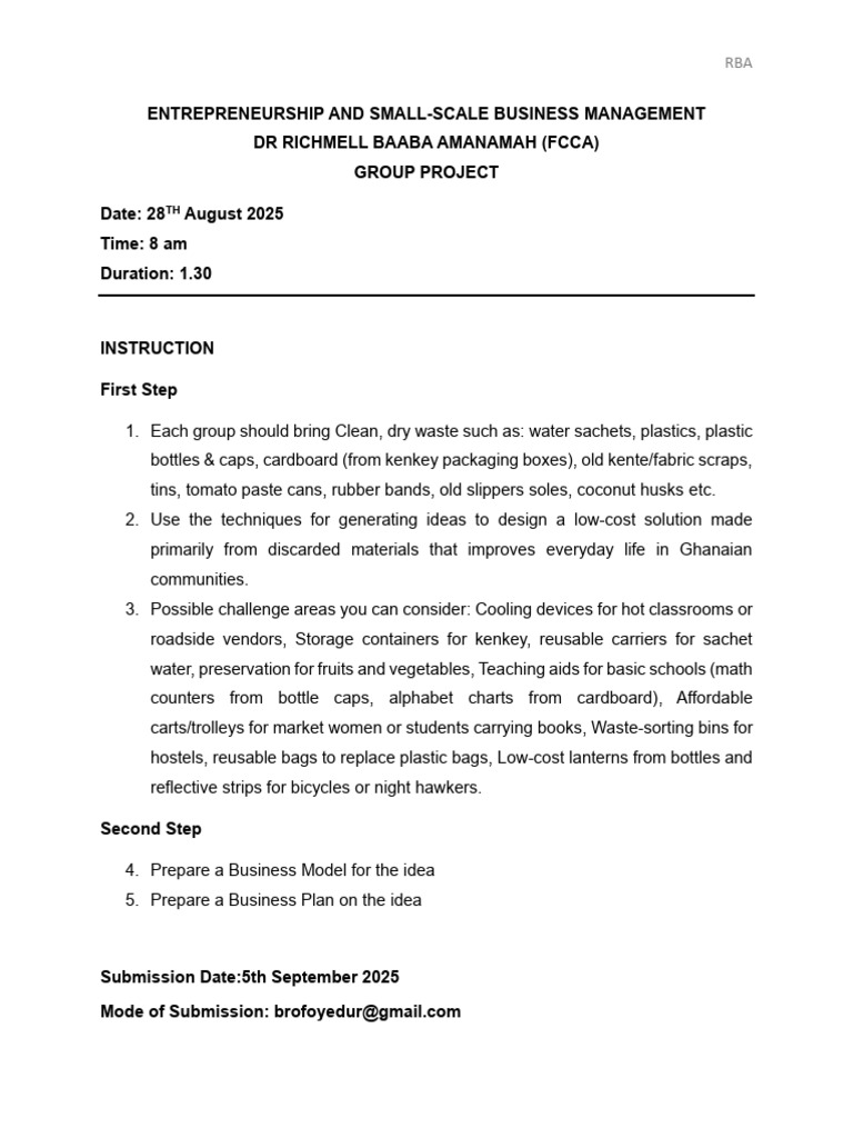 Entrepreneurship and Small Project | PDF