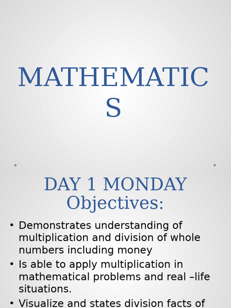 MATHEMATICS Grade 3 Week 17 Quarter 2 | PDF | Multiplication | Abstract ...