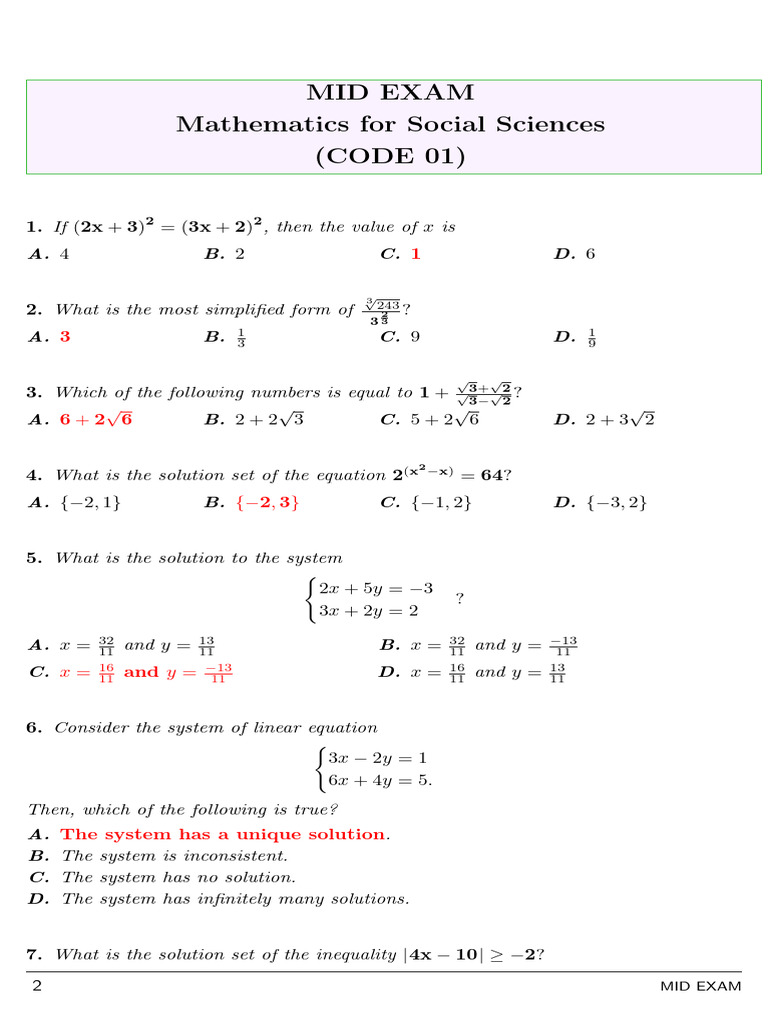 Maths Exam With Answer | PDF | Square Root | Discrete Mathematics