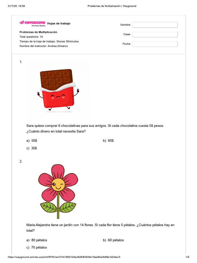 Problemas de Multiplicación para Niños | PDF
