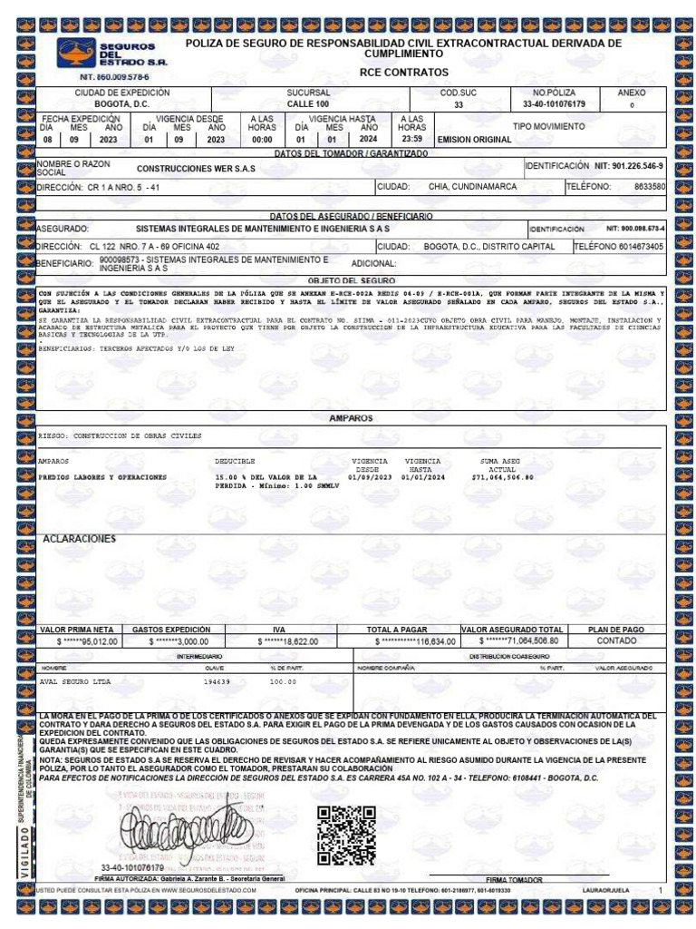 Poliza de Seguro de Responsabilidad Civil Extracontractual Derivada de Cumplimiento Rce ...