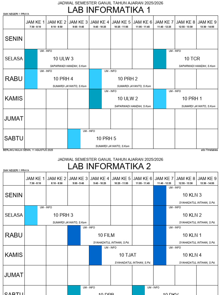Jadwal Semester Ganjil SMK Praya 2025 | PDF