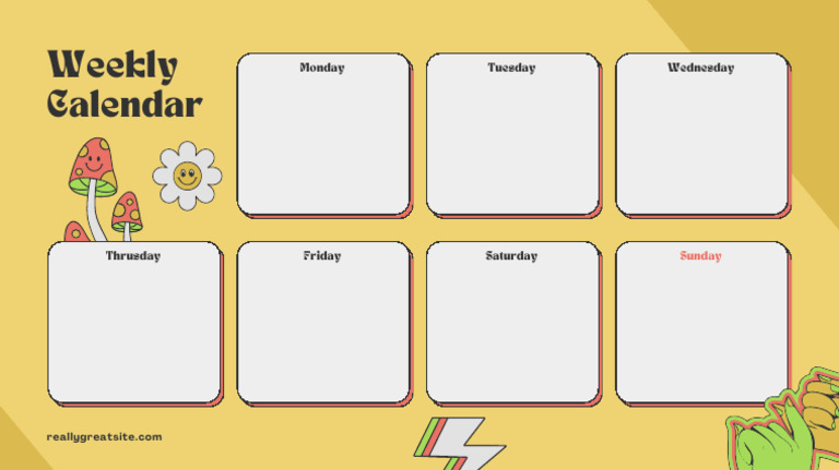 Yellow Retro Weekly Calendar | PDF