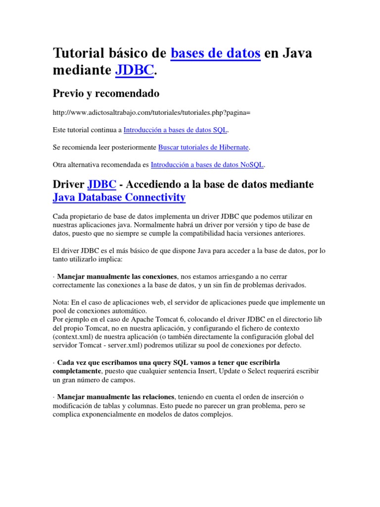 Tutorial Básico de Bases de Datos en Java Mediante JDBC | PDF | SQL | Mapeo Relacional de Objetos