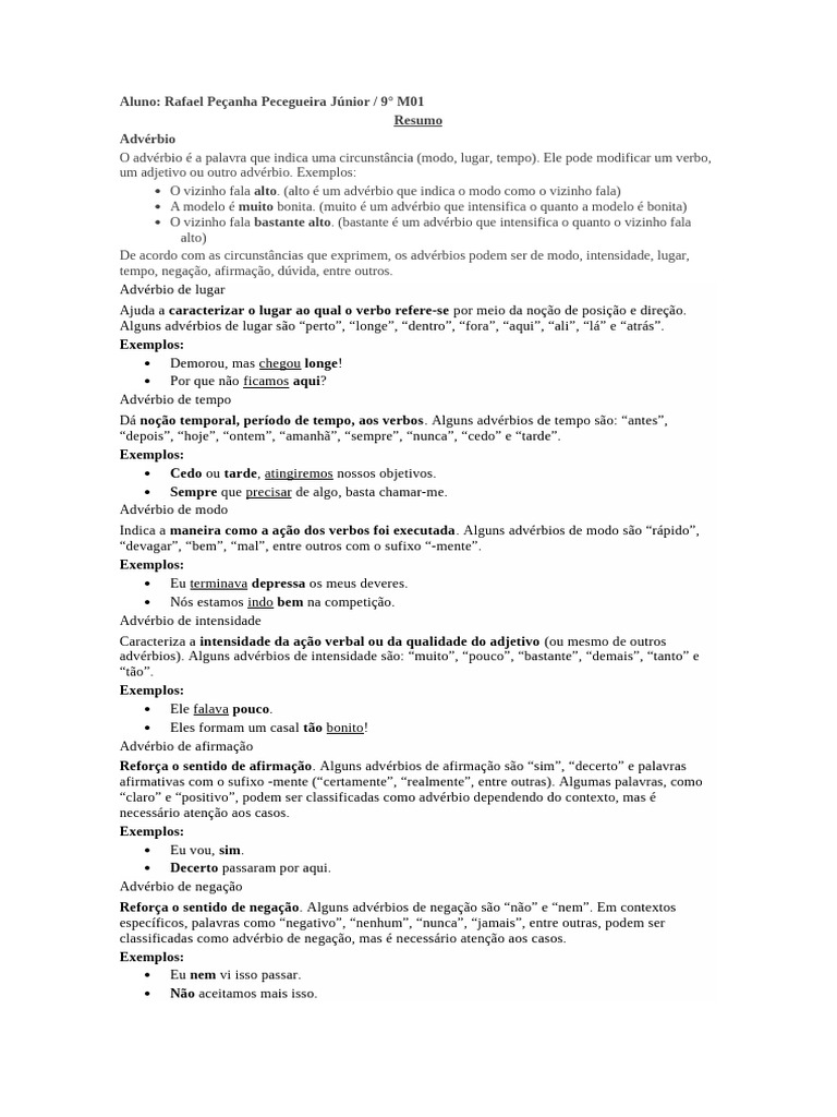 Resumo | PDF | Advérbio | Linguística