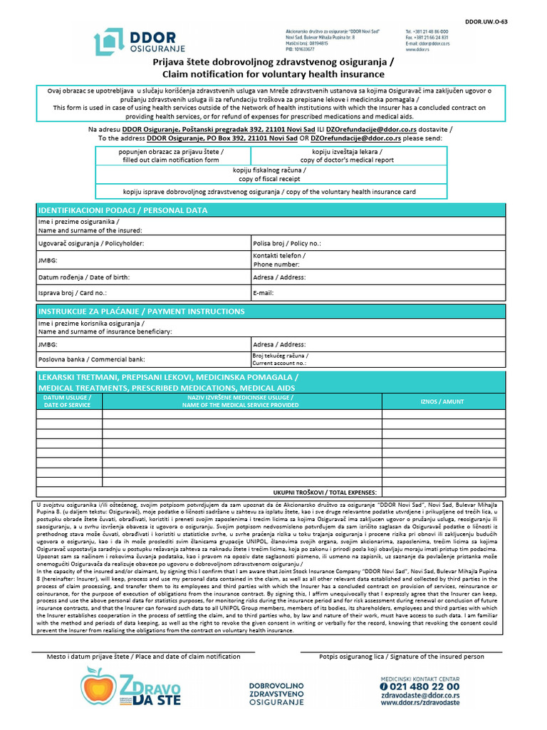 Obrazac Za Prijavu Štete | PDF | Financial Services | Business