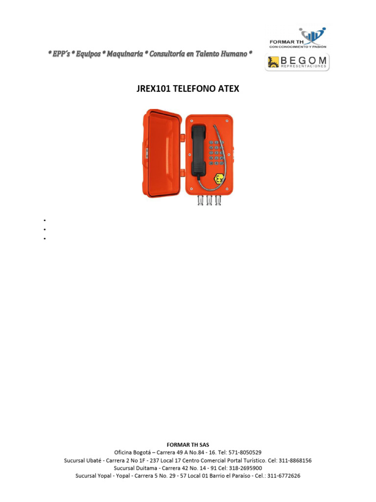 Ficha Técnica Telefono ATEX | PDF | Voz sobre IP
