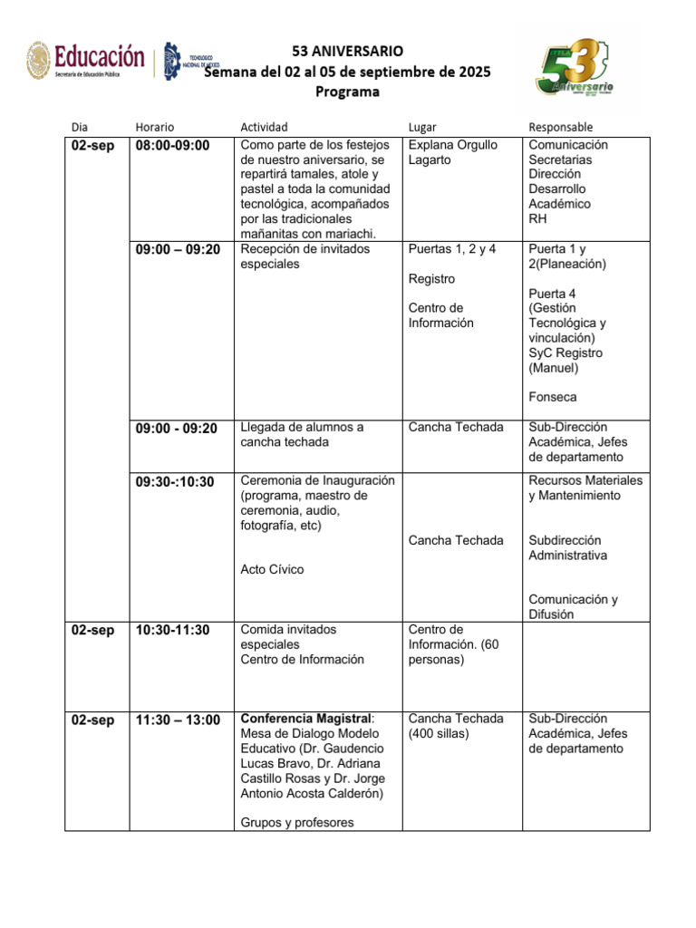 Programa 53 Aniversario V2 | PDF