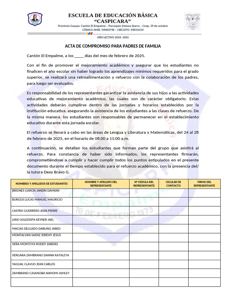 Actas de Refuerzos 2025 (1) - 1 | PDF | Etapas educativas | Aprendizaje