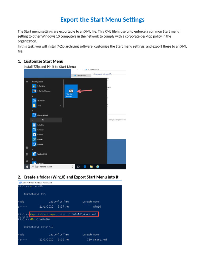 Export The Start Menu Settings | PDF
