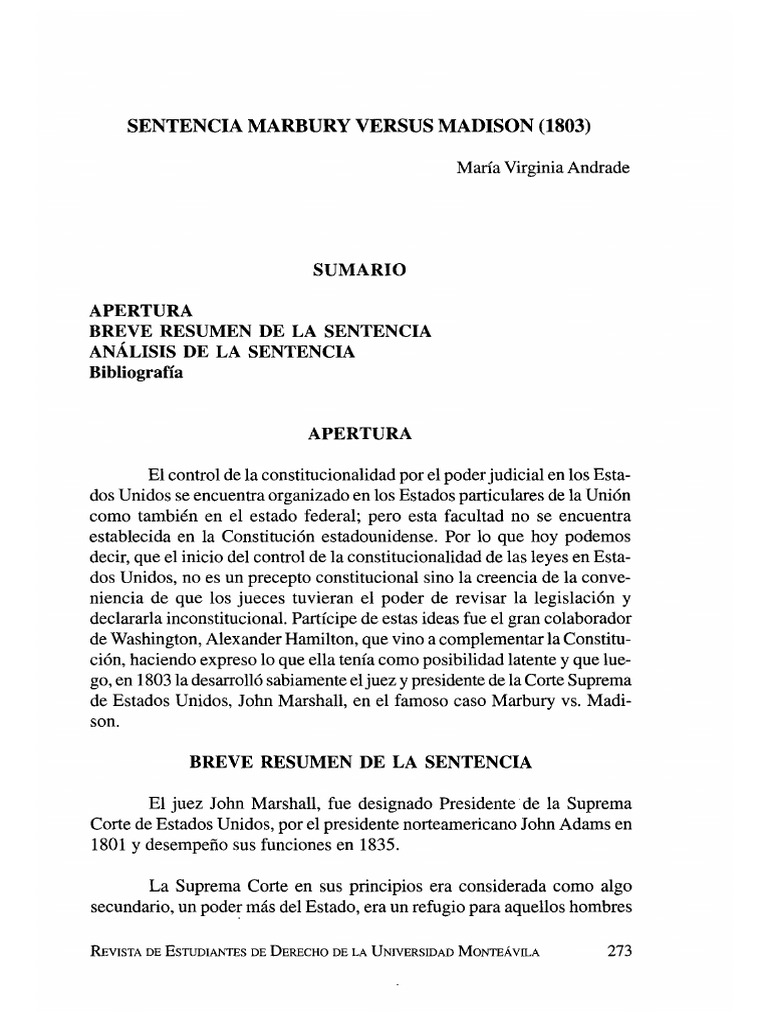 Análisis de Marbury vs. Madison (1803) | PDF | Constitución | John Marshall