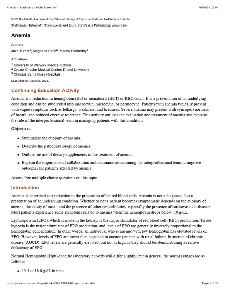 Overview of Iron Deficiency Anemia | PDF | Anemia | Vitamin B12
