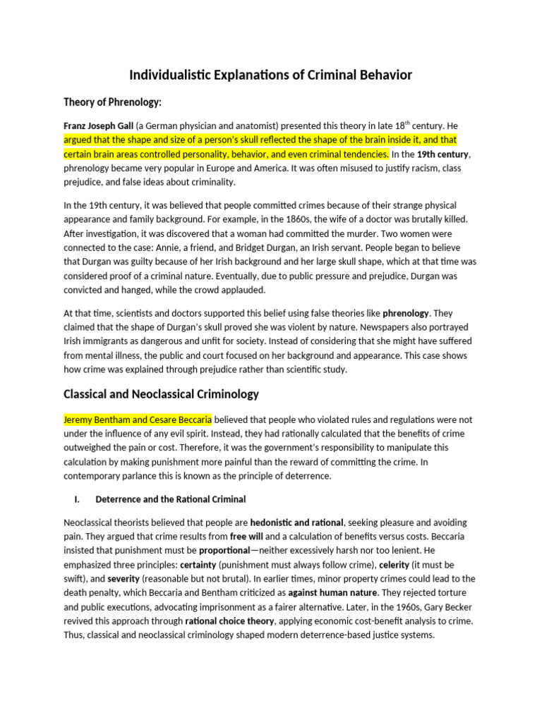 Individualistic Explanations of Criminal Behavior | PDF | Insanity ...
