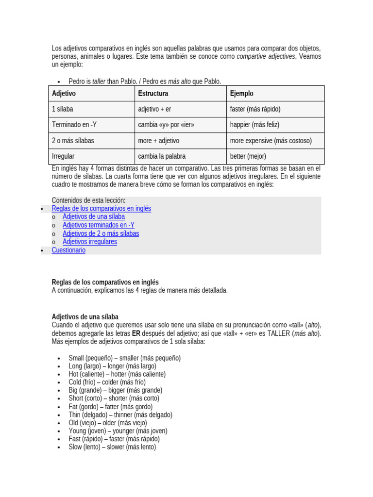 Los Adjetivos Comparativos en Inglés Son Aquellas Palabras Que Usamos ...