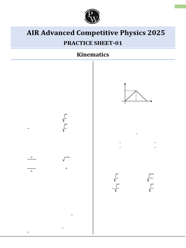 AIR Advanced Competitive Physics 202: Practice Sheet-01 Kinematics ...