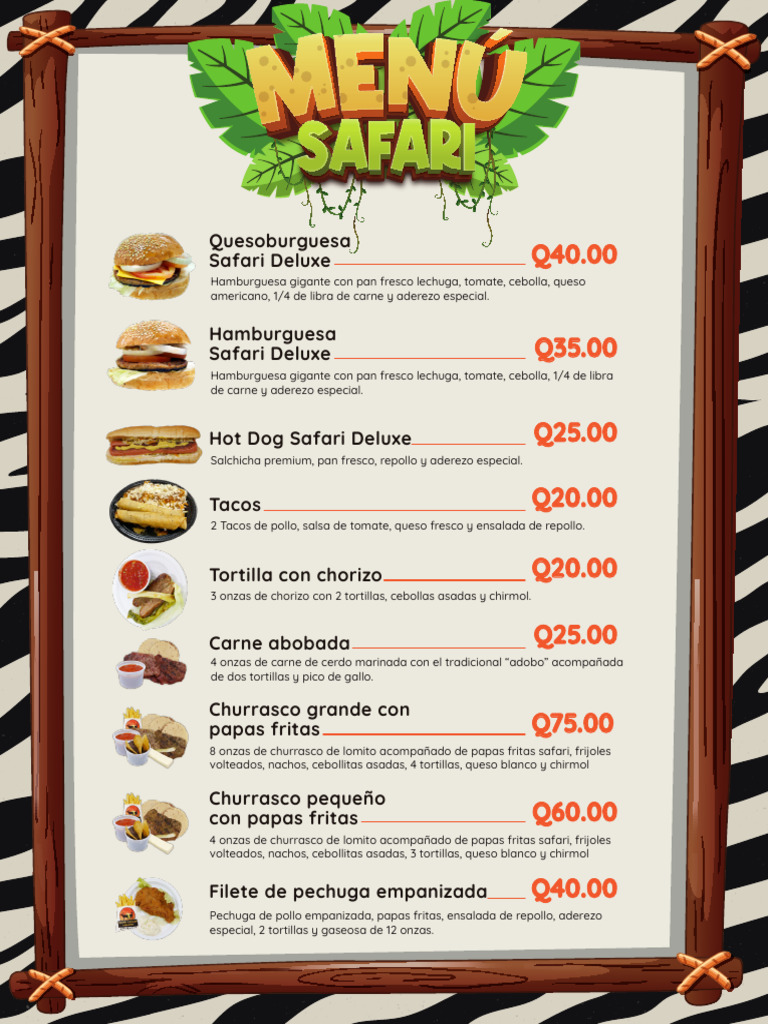 Menú del Restaurante Safari | PDF | Pancho | Alimentos
