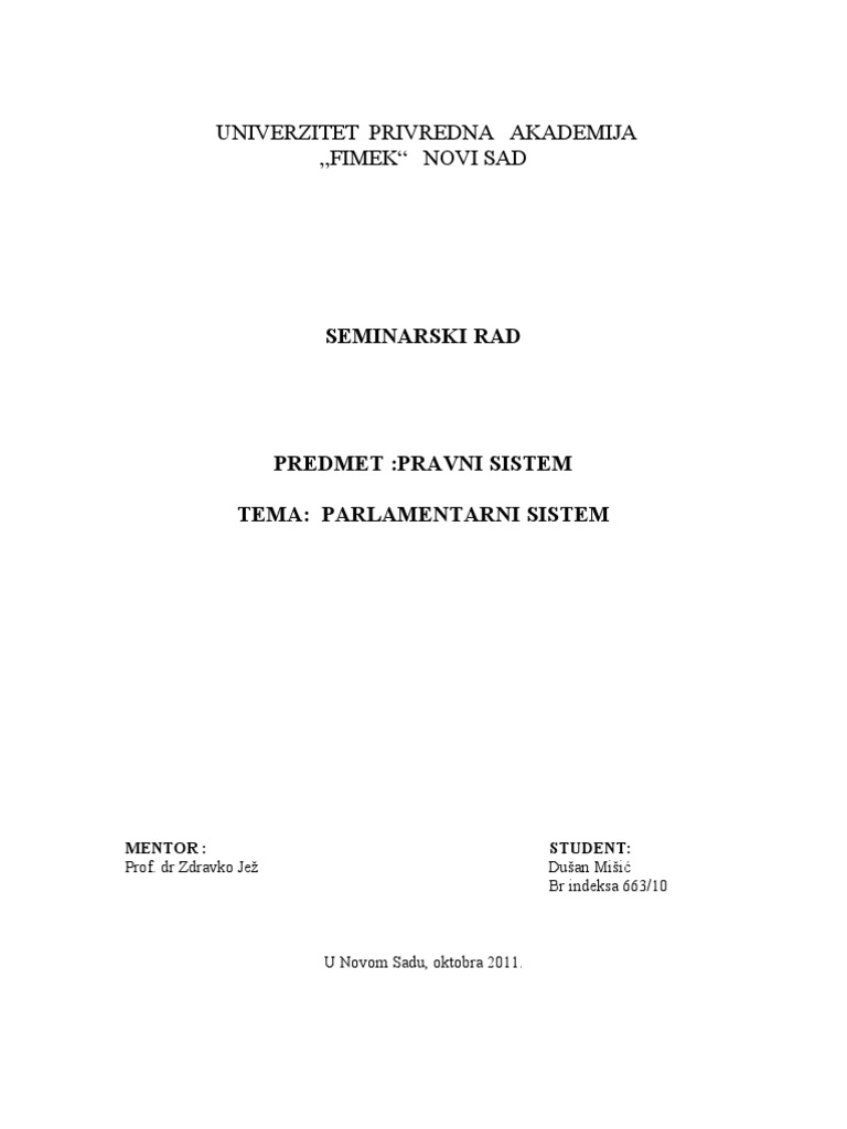 Pravni Sistem Seminarski | PDF