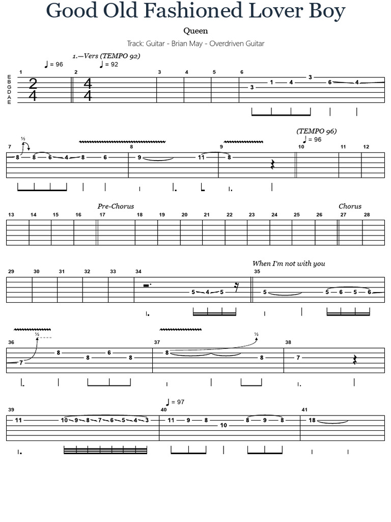 Good Old Fashioned Lover Boy Tab by Queen - Songsterr Tabs With Rhythm ...