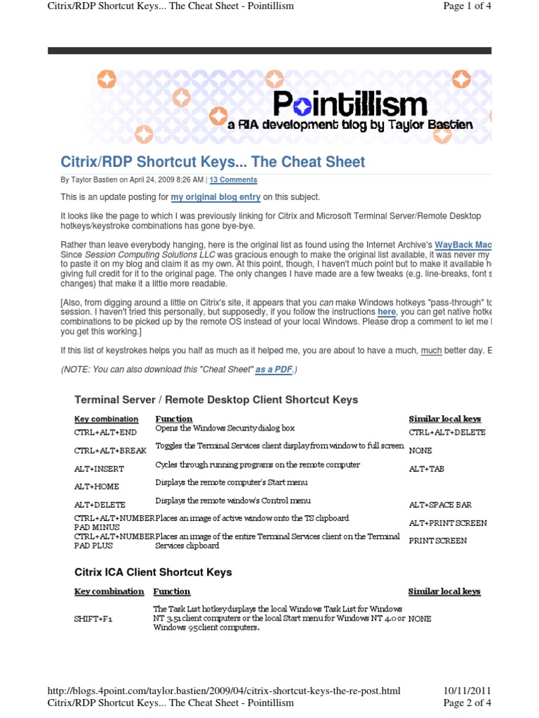 RDP & Citrix Hotkeys Guide | PDF | Remote Desktop Services | Keyboard ...