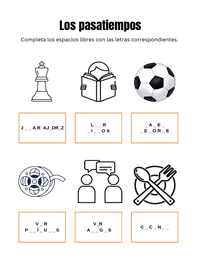 Naranja Ilustrativo Los Pasatiempos Ficha de Ejercicios | PDF