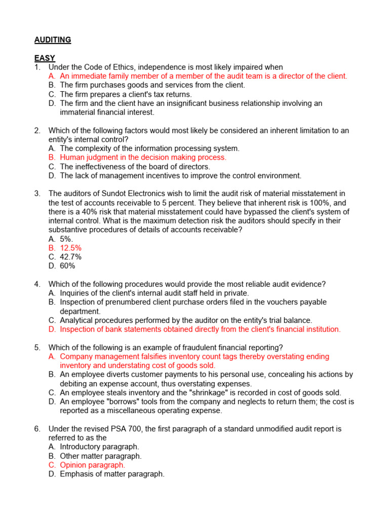 Auditing Questions | PDF | Auditor's Report | Audit