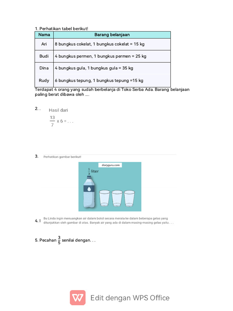 Soal Uh Kls 6 25-26 MTK | PDF