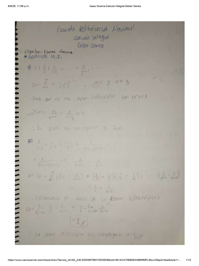 Isaac Guerra-Calculo Integral-Deber Series-Compartido Vía CamScanner | PDF