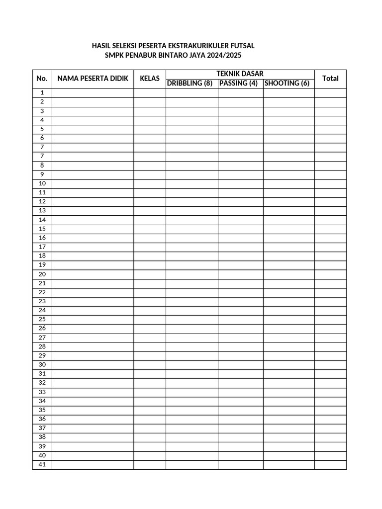 Form Seleksi Futsal | PDF